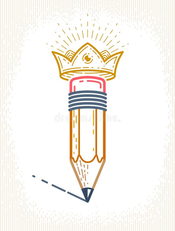 Pencil with Crown, Vector Simple Trendy Logo or Icon for Designer or ...