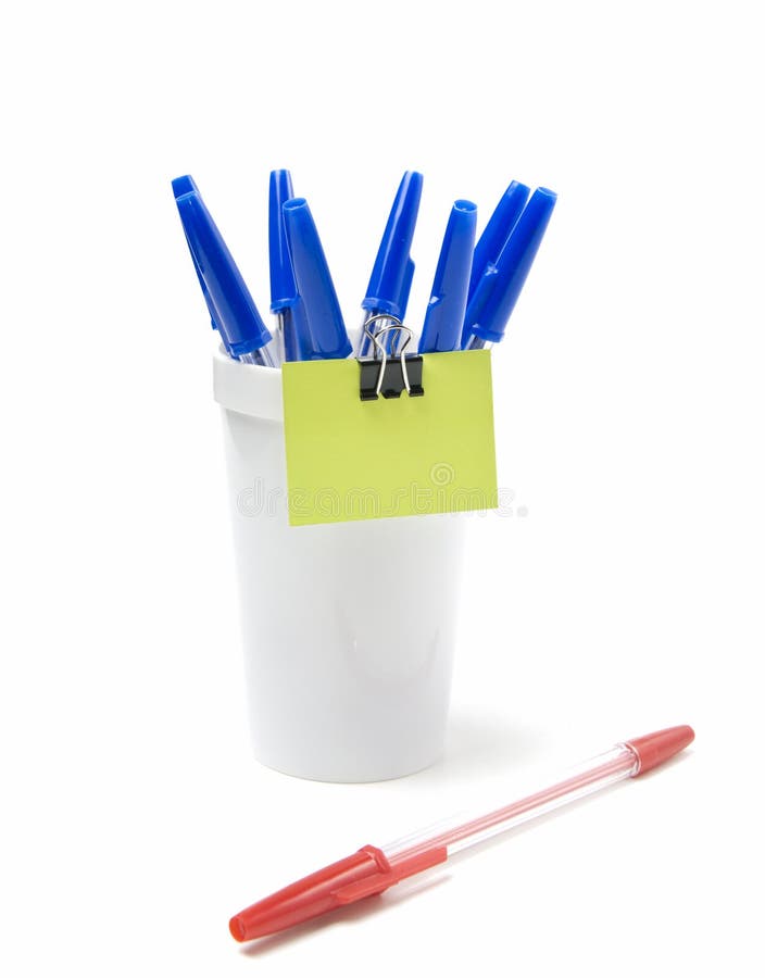 Pencil Cup with Pens and Notes with Paper-clip Stock Photo - Image of ...