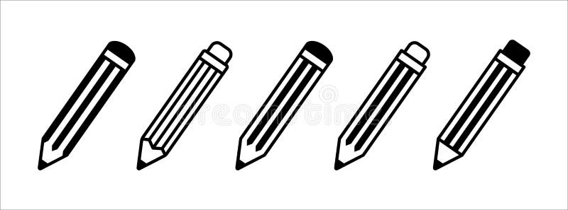 Pencil Cute Icon Set. Crayon Pen Vector Illustration Stock Vector ...