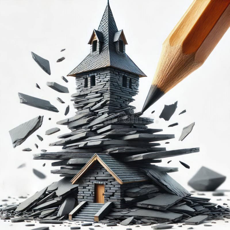 The Pencil Destroys a Stone Building Made of Graphite, Creating a ...