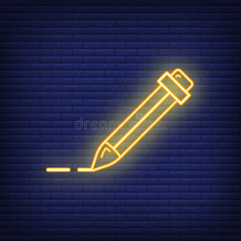 Pencil Document Icon Glow Neon Style, Educational Institution Process ...