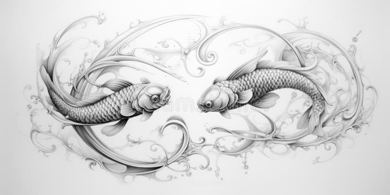 Pencil Drawing of Zodiac Sign Pisces Stock Illustration - Illustration ...