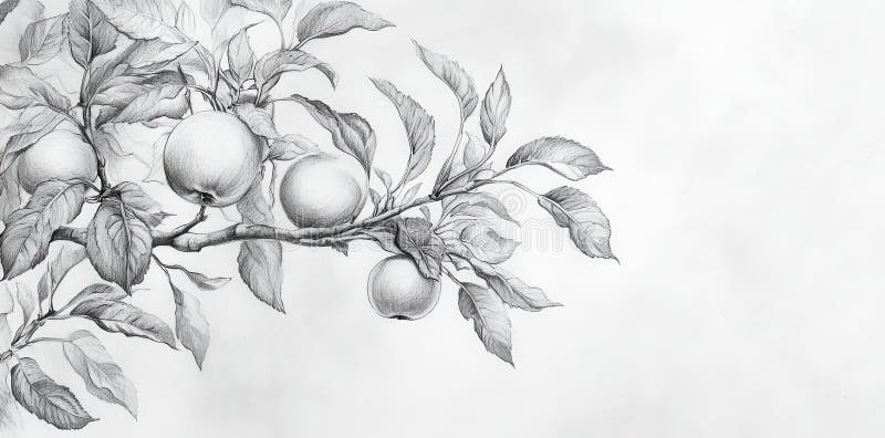 Pencil Drawing of Apple Tree Branch with Fruit Stock Illustration ...