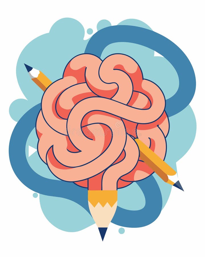 A Pencil Drawing of a Brain with the Pathways Overlapping and Twisting ...