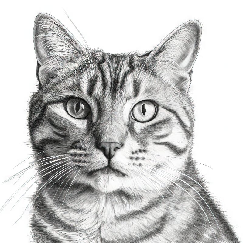 A Pencil Drawing of a Cat S Face with Big Eyes Stock Illustration ...