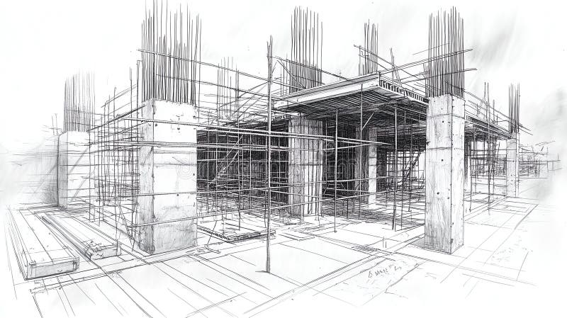 Pencil Drawing of a Construction Site Concept - Detailed Site Layout ...