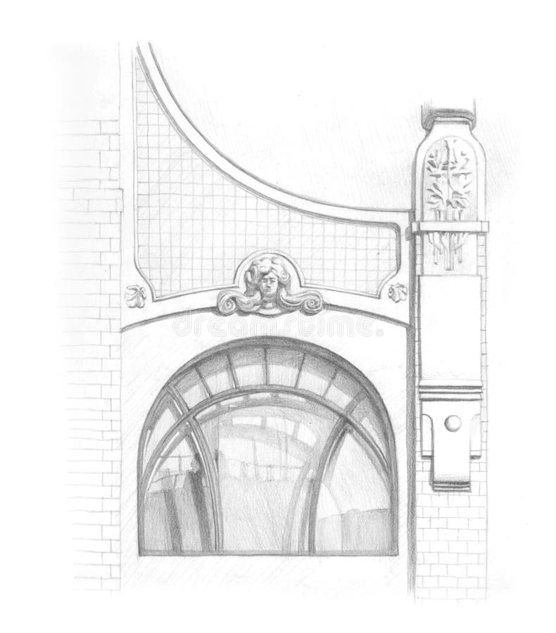 Pencil Drawing of a Facade with Window Stock Illustration ...