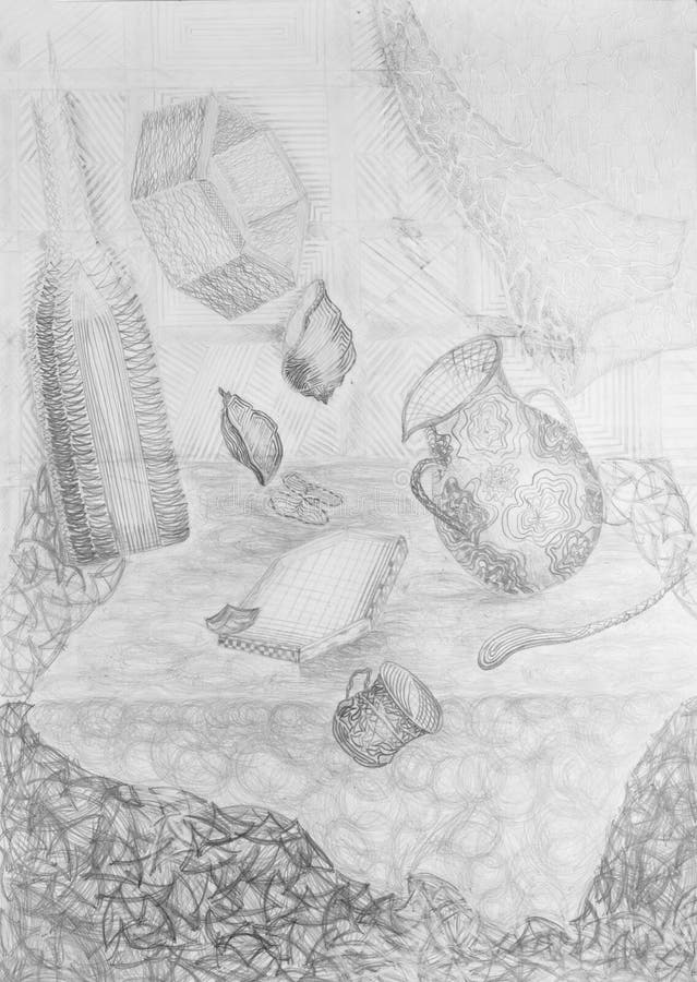 Still life, pencil drawing stock illustration. Illustration of work ...