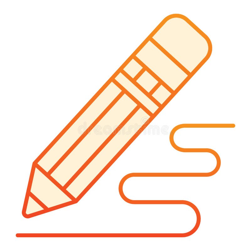 Pencil Drawing Flat Icon. Pencil and Line Orange Icons in Trendy Flat ...