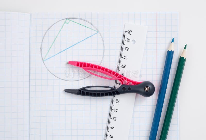 A Pencil Drawing Geometric Figures in the Notebook Stock Image - Image ...