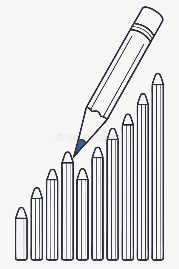 Pencil Drawing Graph, Data Visualization and Statistical Report, Vector ...