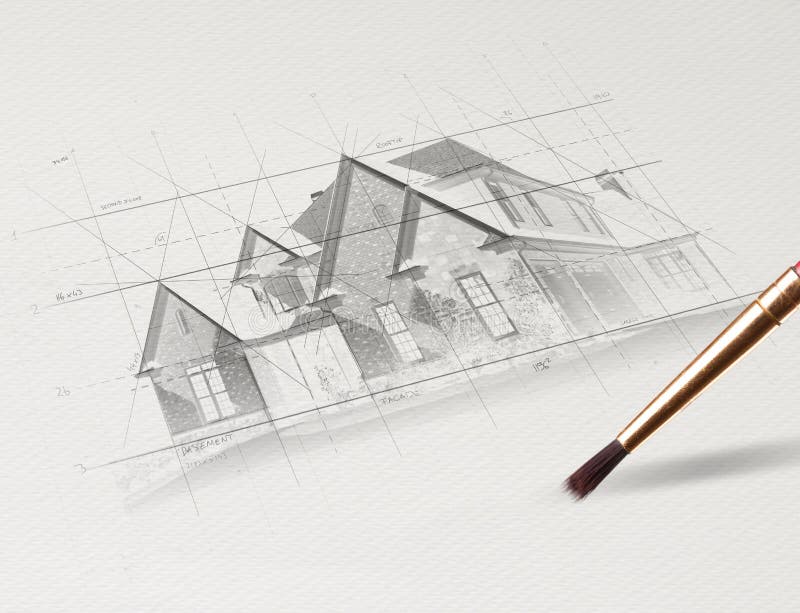 Pencil Drawing House Plan Concept Stock Image - Image of construction ...