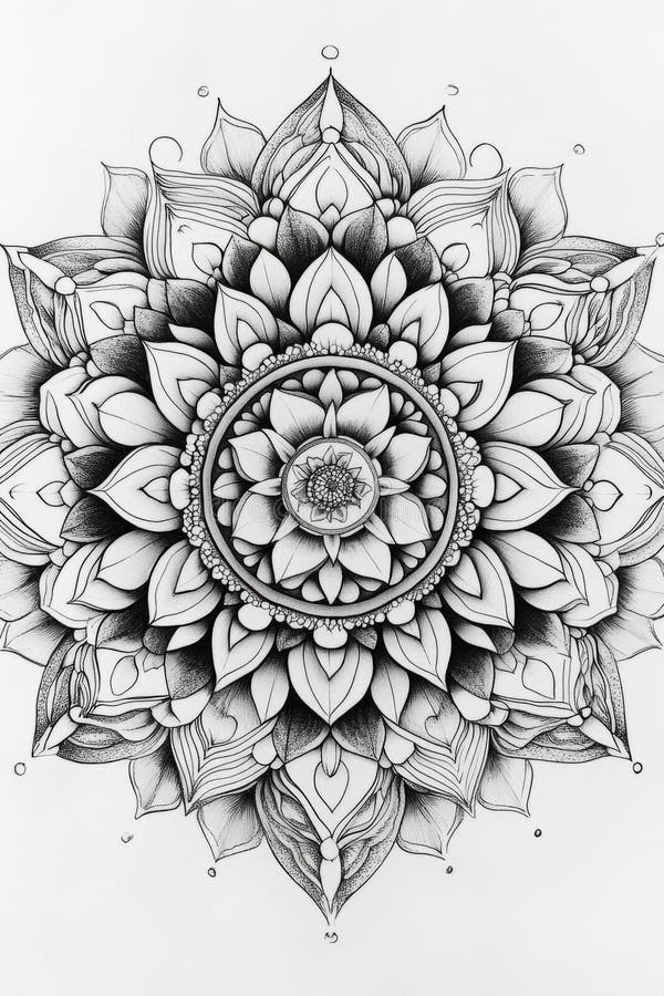 Pencil Drawing of a Mandala Creating a Captivating Floral Pattern ...