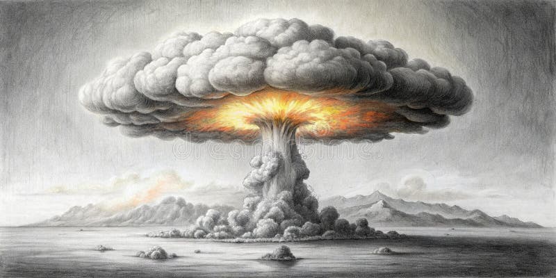 Pencil Drawing of a Nuclear Boom Explosive Generative by AI Stock ...