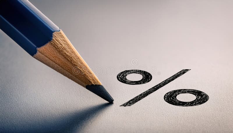 Pencil Drawing a Percentage Symbol on a Smooth Surface in a ...