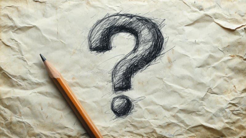 Pencil Drawing of a Question Mark on Crumpled Paper Stock Image - Image ...