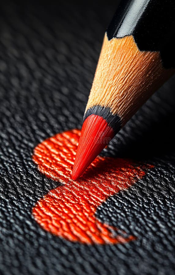 A Pencil is Drawing a Red Line on a Black Surface Stock Photo - Image ...
