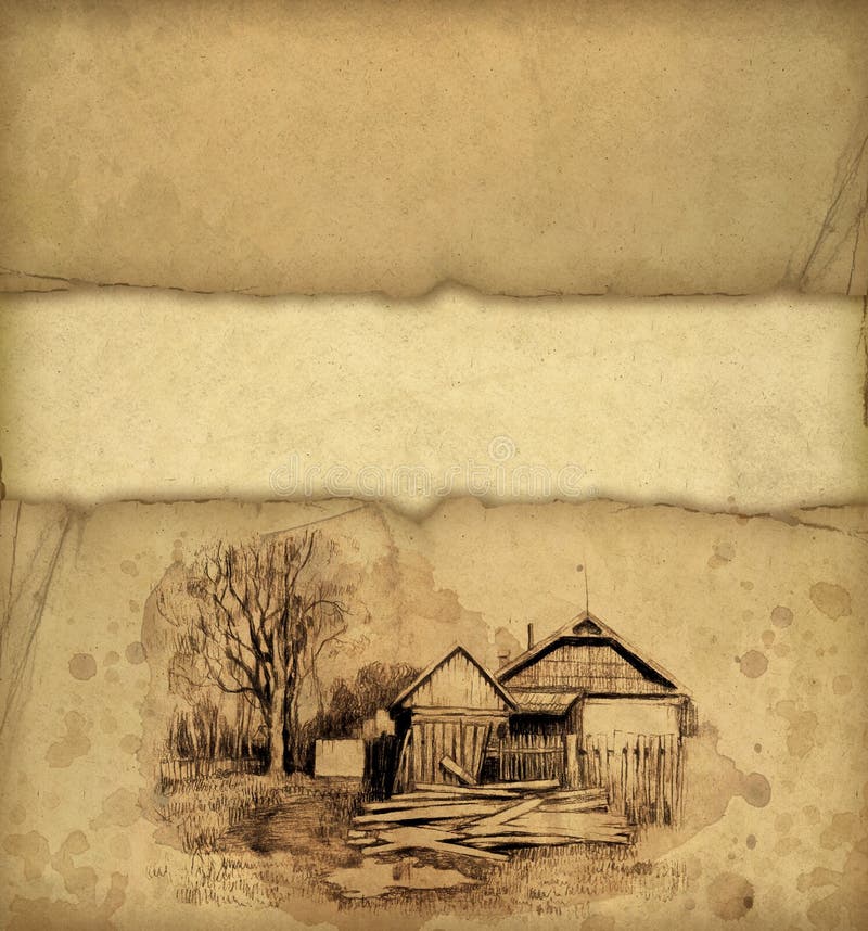 Pencil Drawing of Rural Landscape Stock Illustration - Illustration of ...