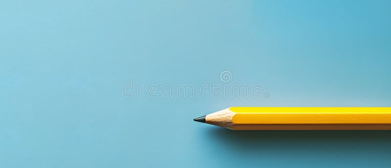 Pencil for Drawing with Sharp Point at End Lies on Blue Background ...