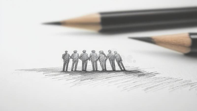 A Pencil Drawing of a Small Group of People Standing Side by Side ...