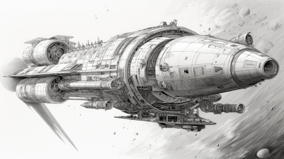 Pencil Drawing of Spaceship in Space. Generative AI Stock Photo - Image ...