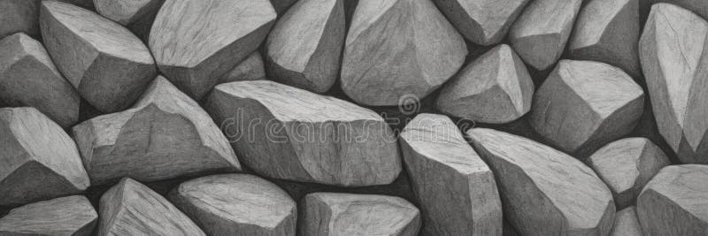 Pencil Drawing, Texture of Large Angular Stones. Volumetric Drawing ...