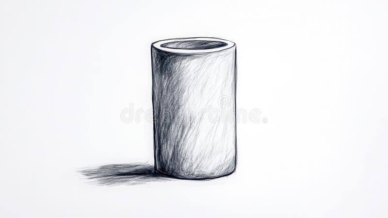 Hand Drawn 3d Cylinder Sketched Pencil White Background Stock Photos ...