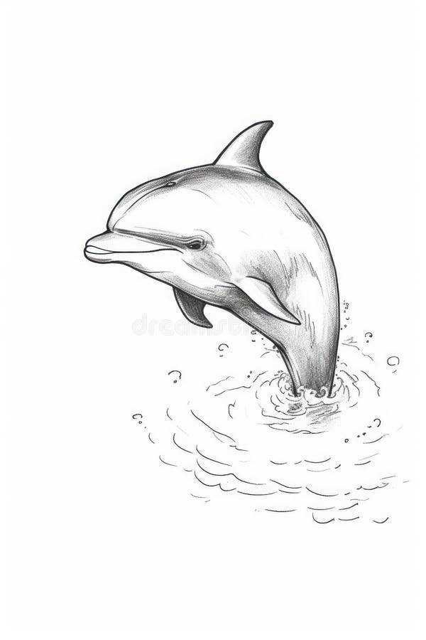 Pencil Drawing To Color of a Dolphin. Stock Illustration - Illustration ...