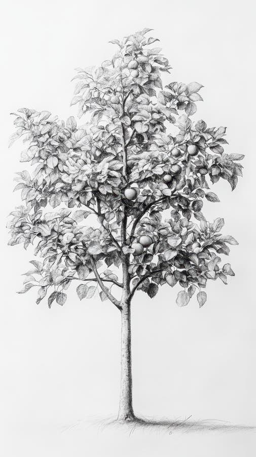 Pencil Drawing of a Tree with Fruit Stock Illustration - Illustration ...