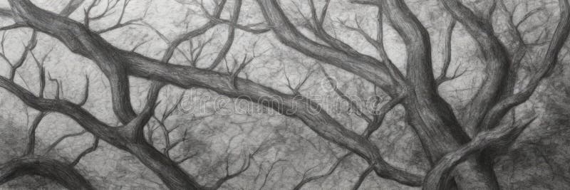 Pencil Drawing, Tree and Intertwining of Branches. Volumetric Pencil ...