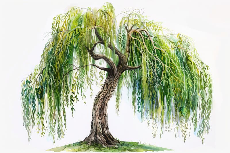 Pencil Drawing of Willow Tree. Generative AI. Stock Illustration ...