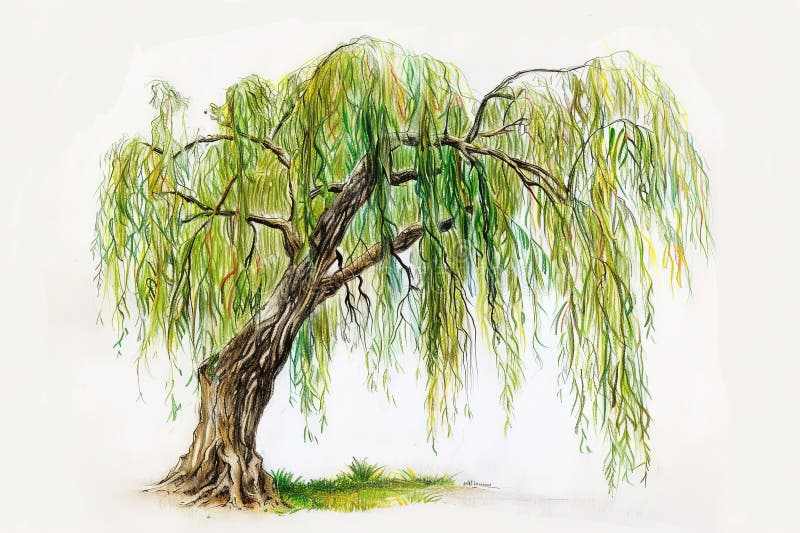 Pencil Drawing of Willow Tree. Generative AI. Stock Illustration ...