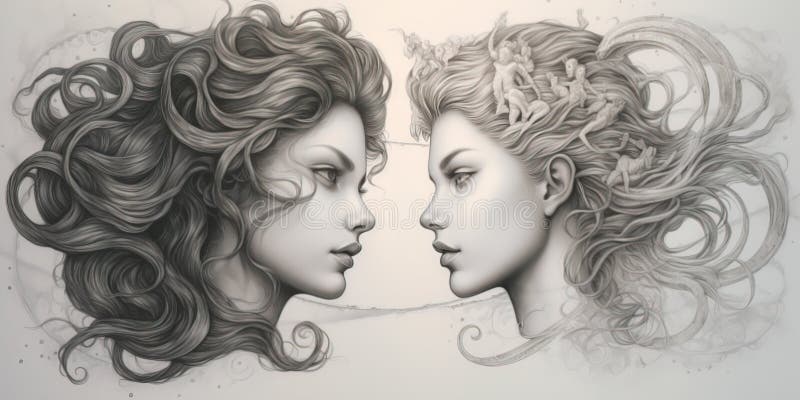 Pencil Drawing of Zodiac Sign Gemini Stock Illustration - Illustration ...