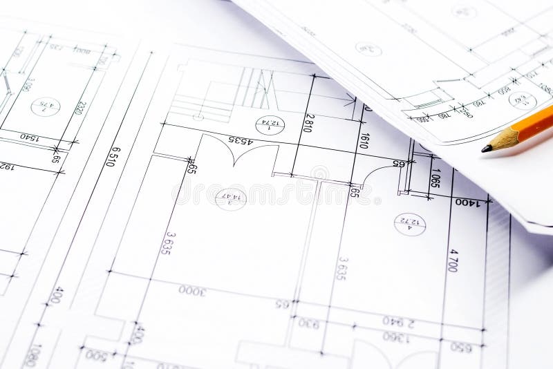 Pencil on Drawings with Drafts. Stock Photo - Image of dwelling ...