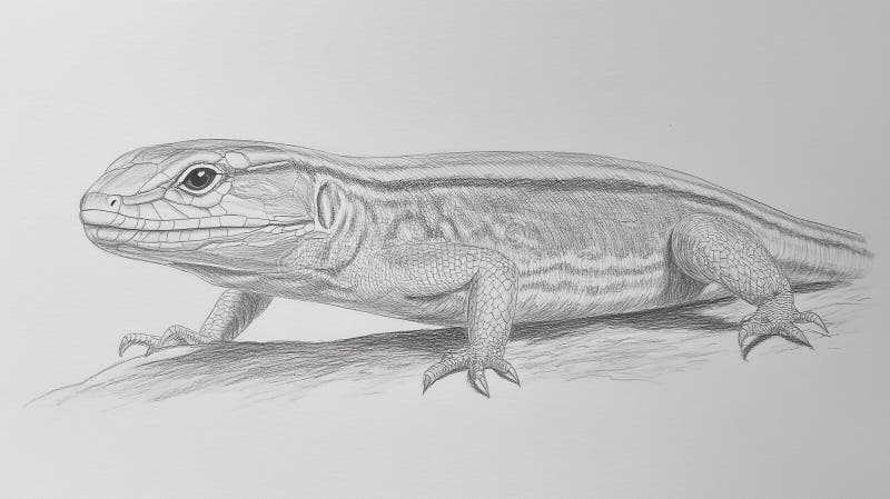 Pencil-drawn Lizard on Branch, Neutral Background, Zoology Illustration ...