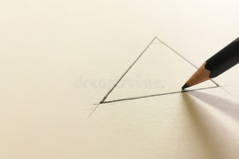 A Pencil Draws a Triangle on Blank Paper. Space for Text. Stock ...