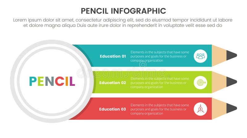 Pencil Education Infographic 2 Point Stage Template with Long Laying ...