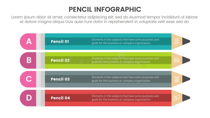Pencil Education Infographic 4 Point Stage Template with Long Pencils ...