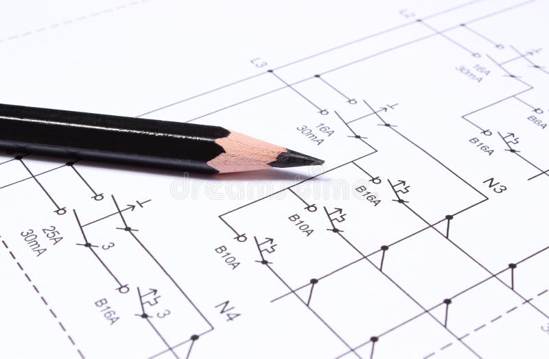 Pencil on Electrical Diagrams Stock Photo - Image of project, geometry ...