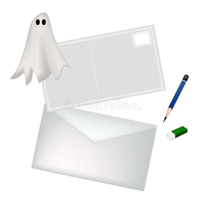 A Pencil and Envelope with Halloween Ghost Stock Vector - Illustration ...