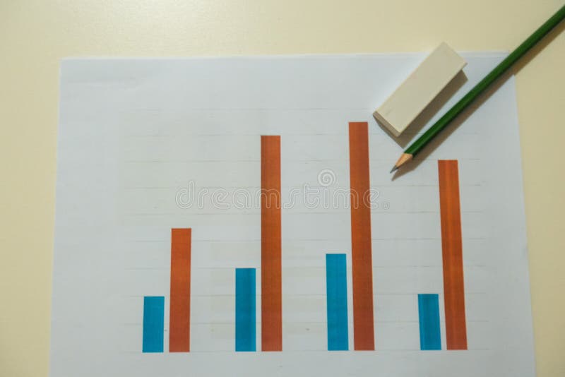 Pencil and Eraser with Bar Chart on a Desktop Used As a Finance Concept ...