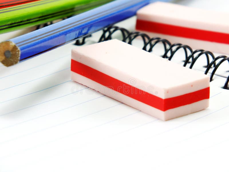 Eraser with Notebook and Pencil Stock Image - Image of concept, pink ...