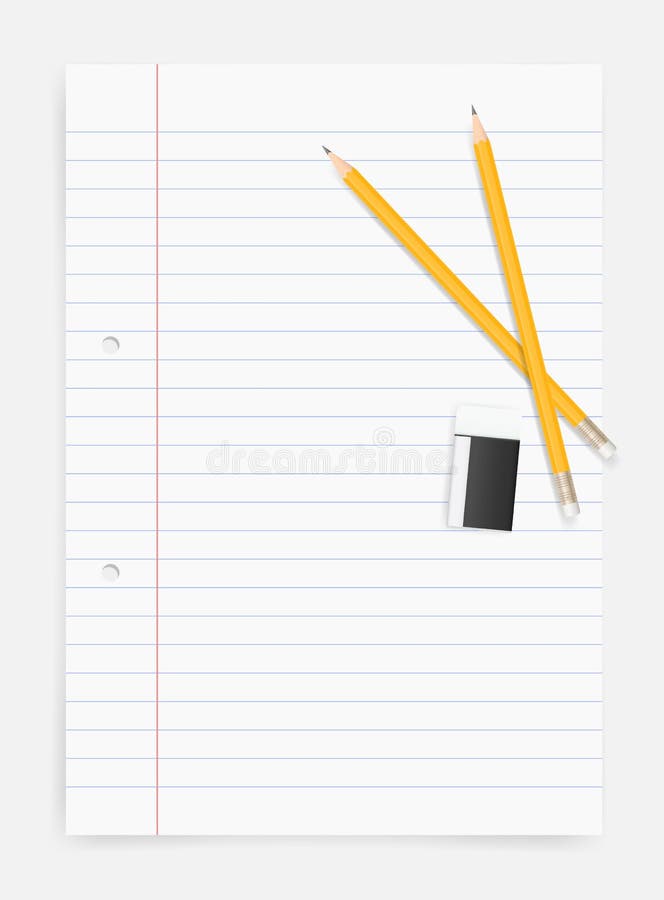 Pencil and Eraser on Drawing Paper Background. Stock Vector ...