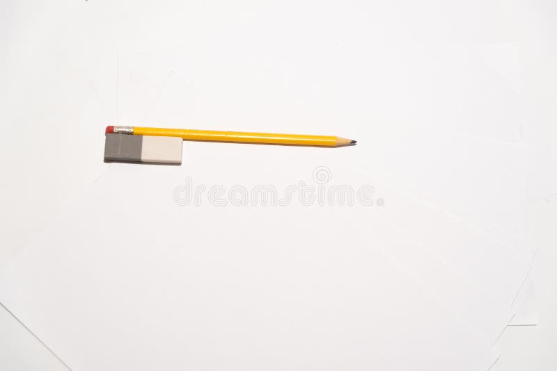 Pencil and Eraser on White Table Stock Image - Image of highlighting ...