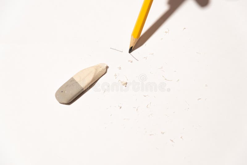 Pencil and Eraser on a White Table Stock Photo - Image of paperwork ...