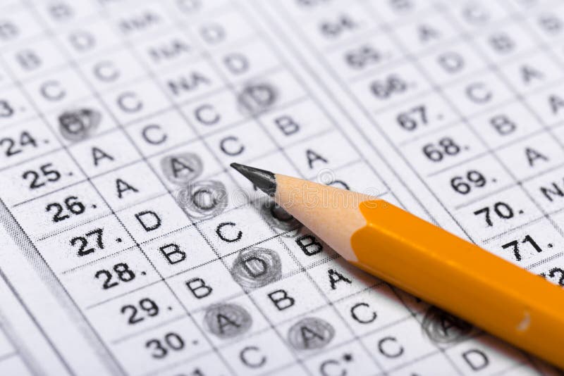 Testing in Exercise and Exam Paper. Computer Sheet with Pencil in ...