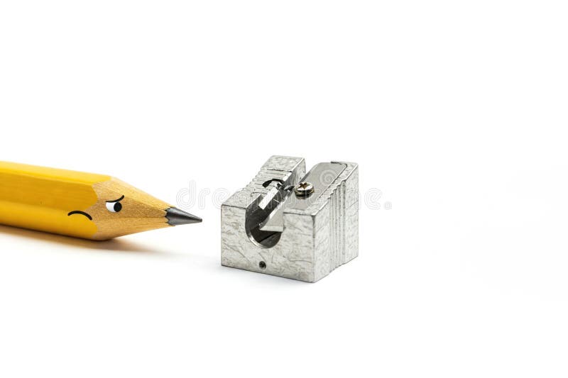 A Pencil with a Face Looks at the Sharpener with Sadness. Space for ...