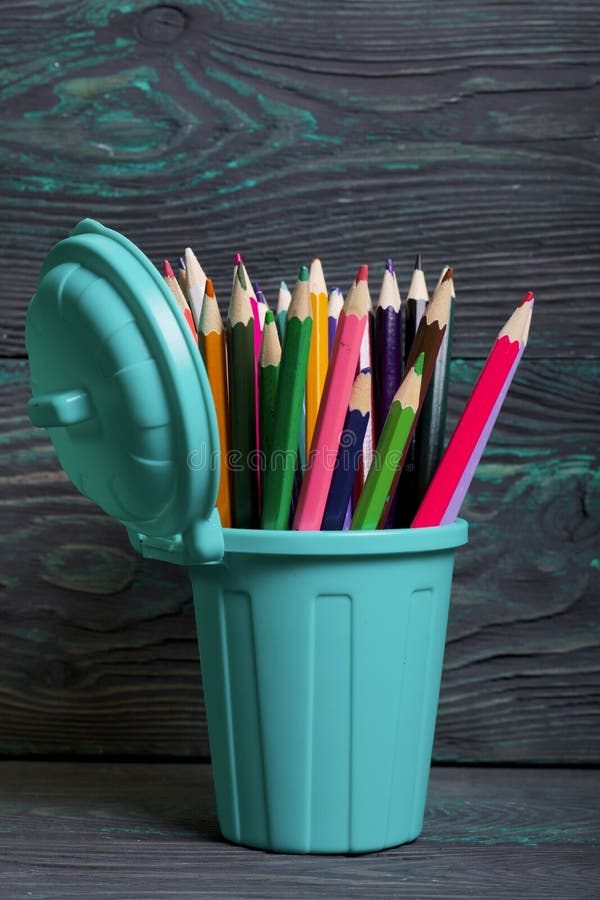 Pencil Cup Filled with Pens and a Pair of Pens Out Stock Photo - Image ...