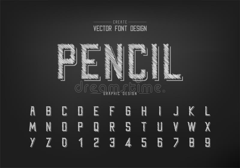 Pencil Font and Alphabet Vector, Sketch Modern Typeface and Letter ...