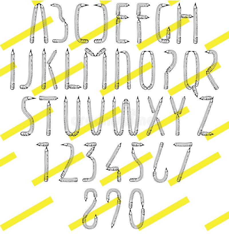 Pencil Font And Bold Alphabet Vector, Sketch Tall Typeface Letter And ...